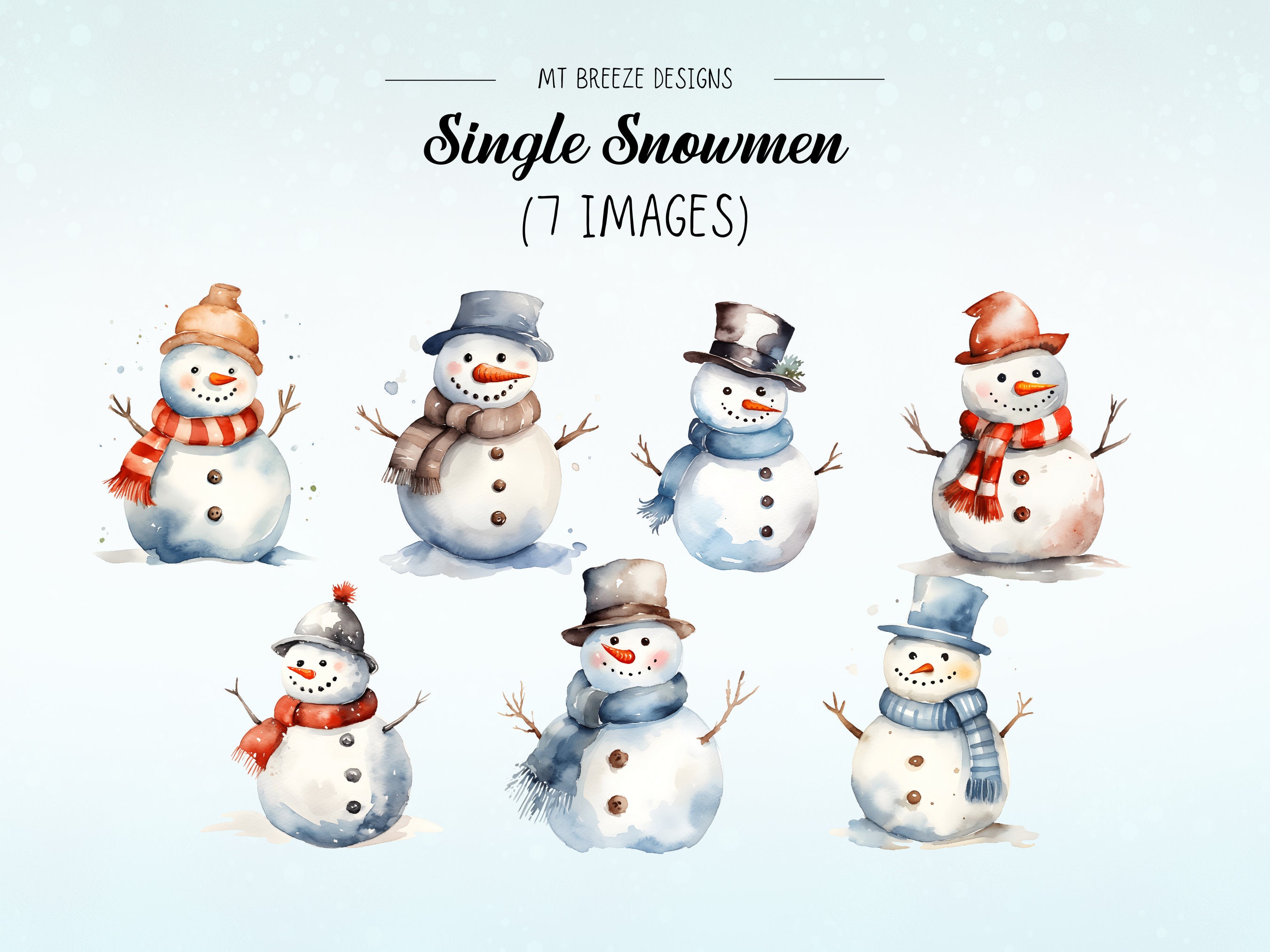 Snowman and Snowman Family Watercolor Clipart Set - High Resolution ...