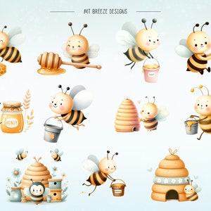 32 Bees Clipart Set - Cute Bee Hive and Honey Comb Clip Art PNG Files ...