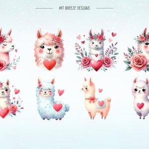 33 Valentine Llamas Clipart Set - Valentine Animal Hearts Clip Art PNG ...