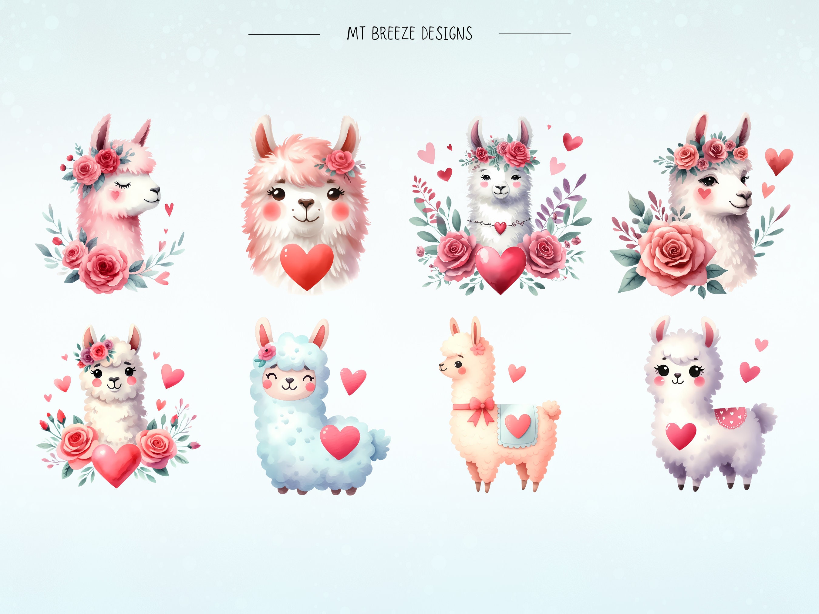 33 Valentine Llamas Clipart Set - Valentine Animal Hearts Clip Art PNG ...
