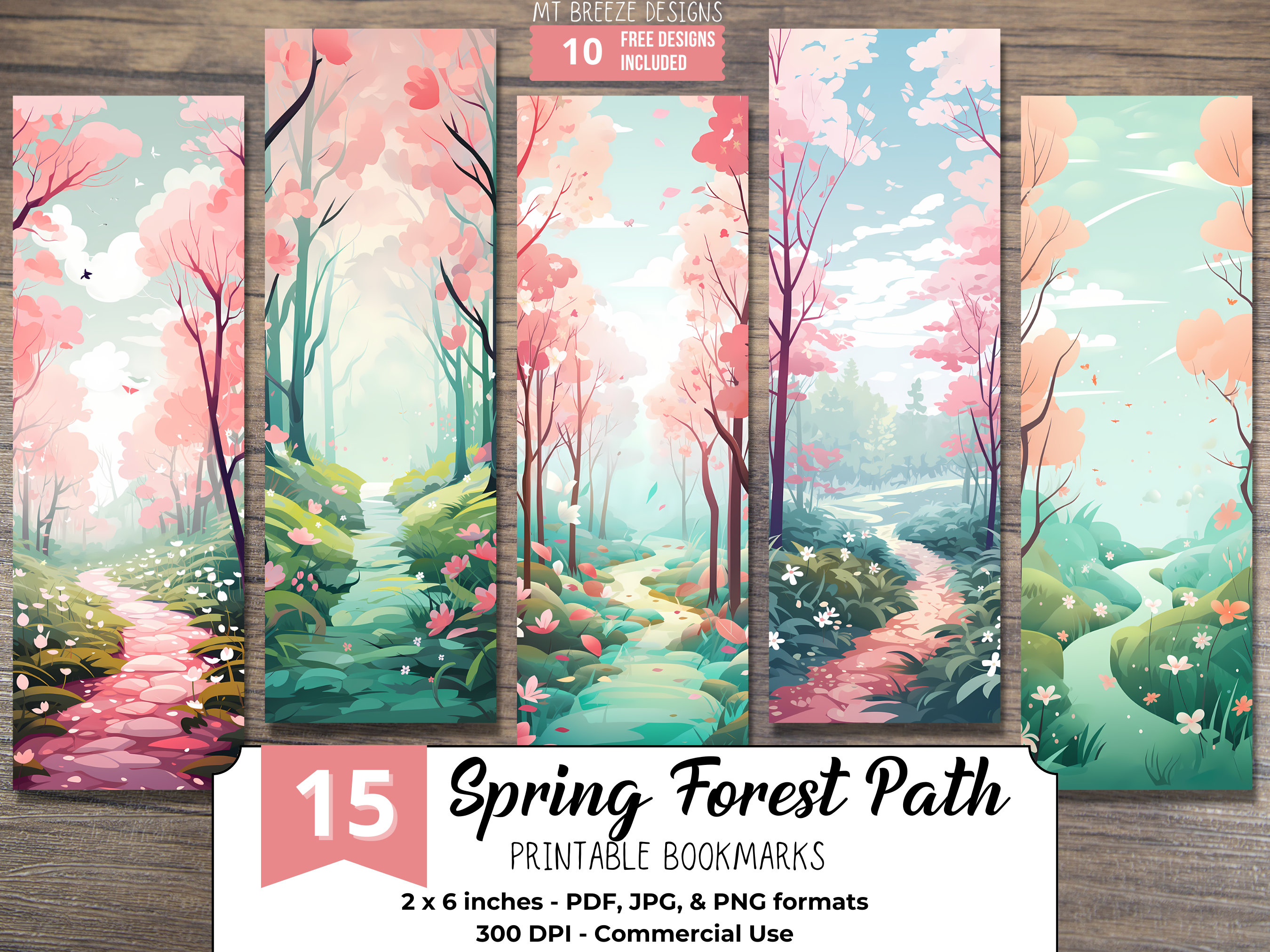 Spring Forest Path PRINTABLE Bookmarks, Spring Blossom Landscape ...