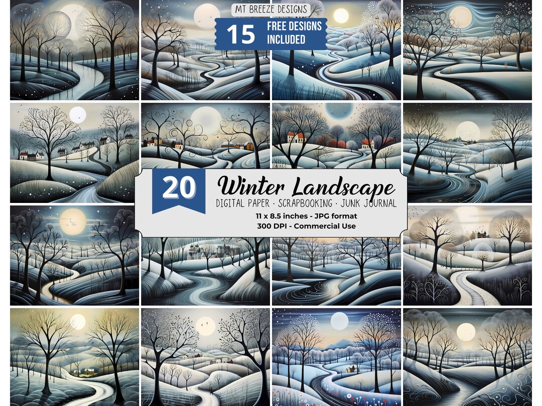 20 Winter Landscape Digital Paper Set, Snowy Winter Background ...