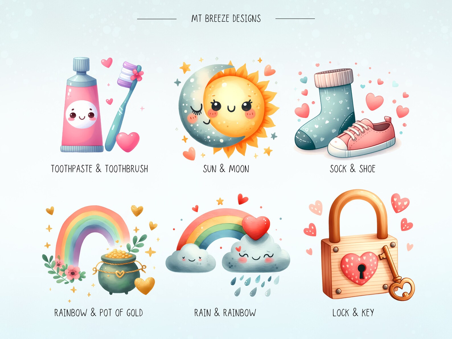 Valentine Pairs Watercolor Clipart Set, Cute Valentine Clip Art PNG ...