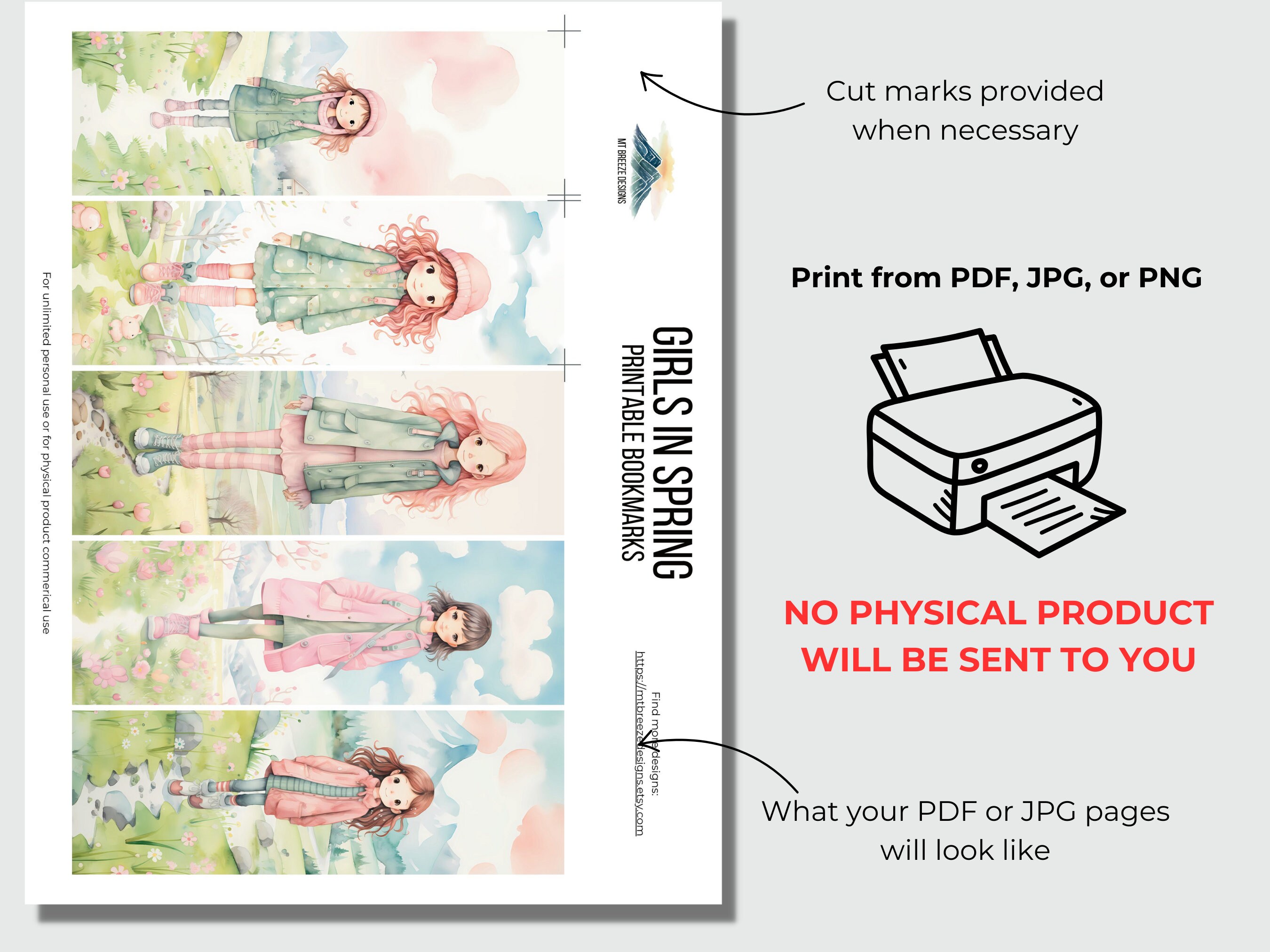 Girls in Spring PRINTABLE Bookmarks, Kawaii Spring Digital Download JPG ...