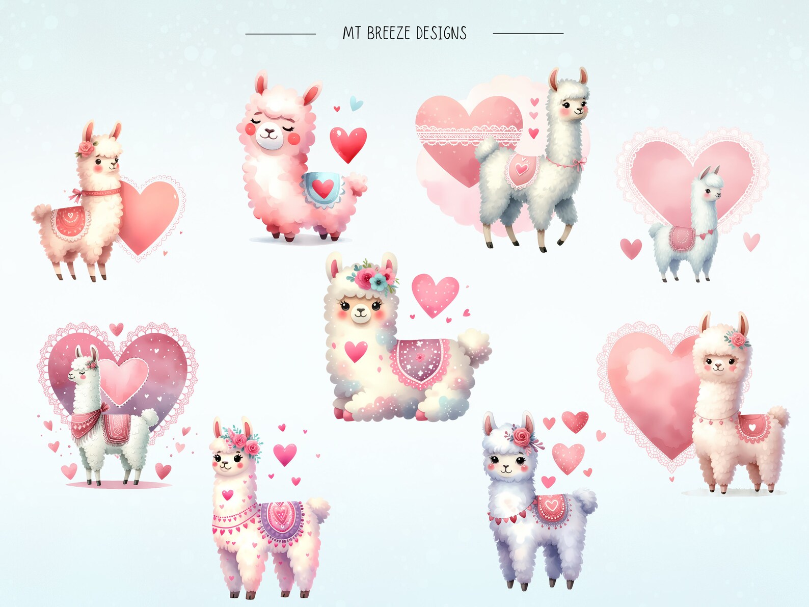 33 Valentine Llamas Clipart Set - Valentine Animal Hearts Clip Art PNG ...