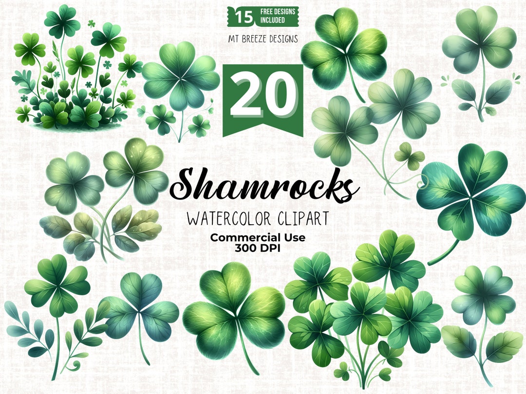 20 Shamrock Clipart Set - High Resolution Green St Patricks Clover Clip ...