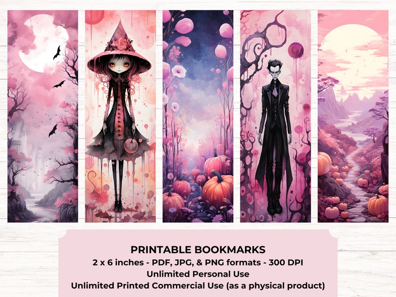 20 Pink Halloween PRINTABLE Bookmarks - High Resolution Digital ...