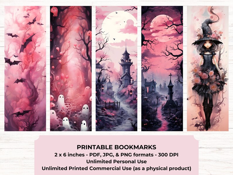 20 Pink Halloween PRINTABLE Bookmarks - High Resolution Digital ...