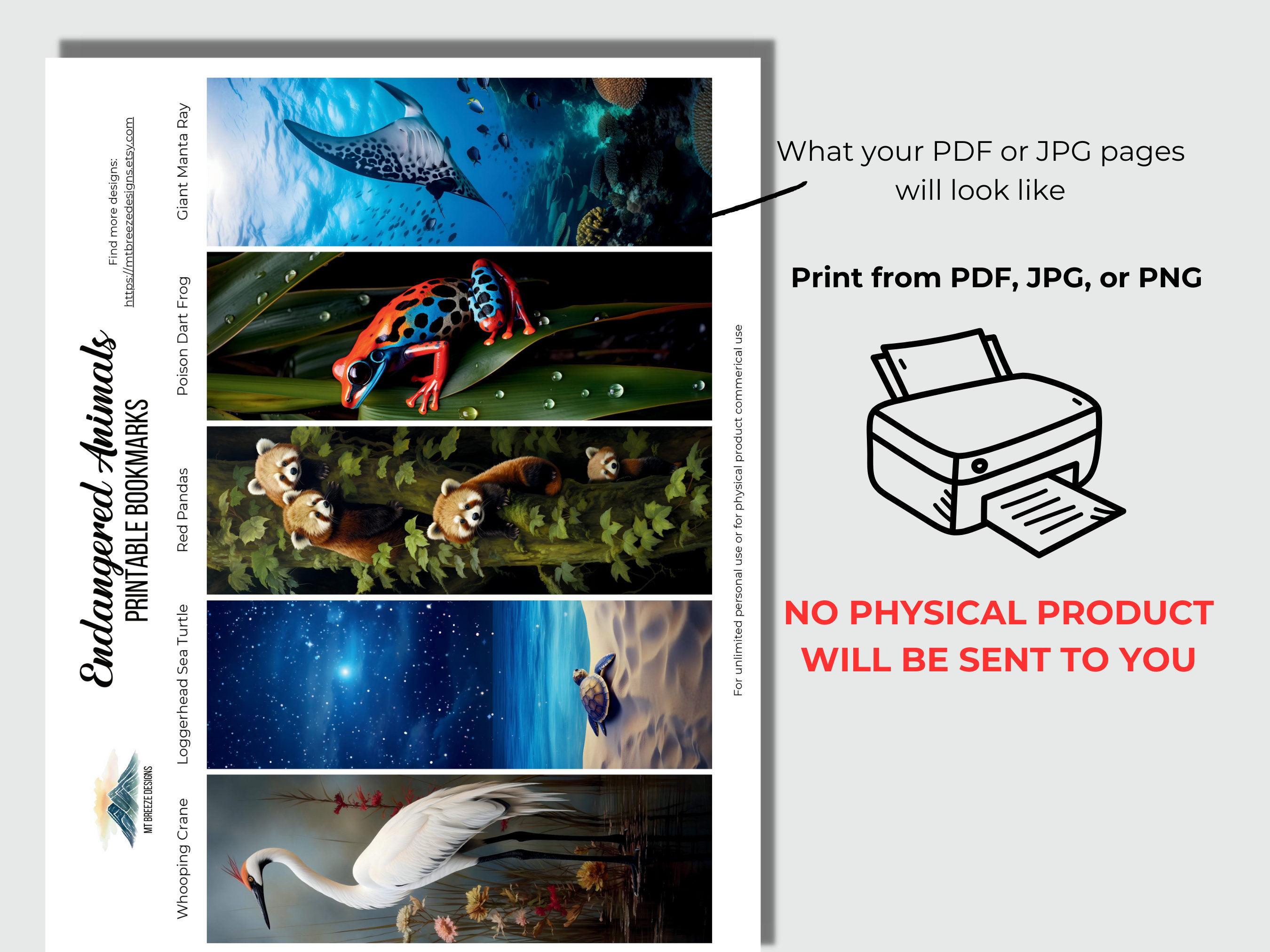 Endangered Animal PRINTABLE Bookmarks, High Resolution Digital Download ...