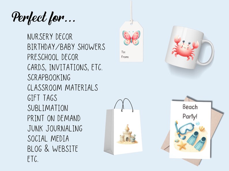 45 Summer Clipart Set - Cute Beach Vacation Holiday Clip Art PNG Files ...