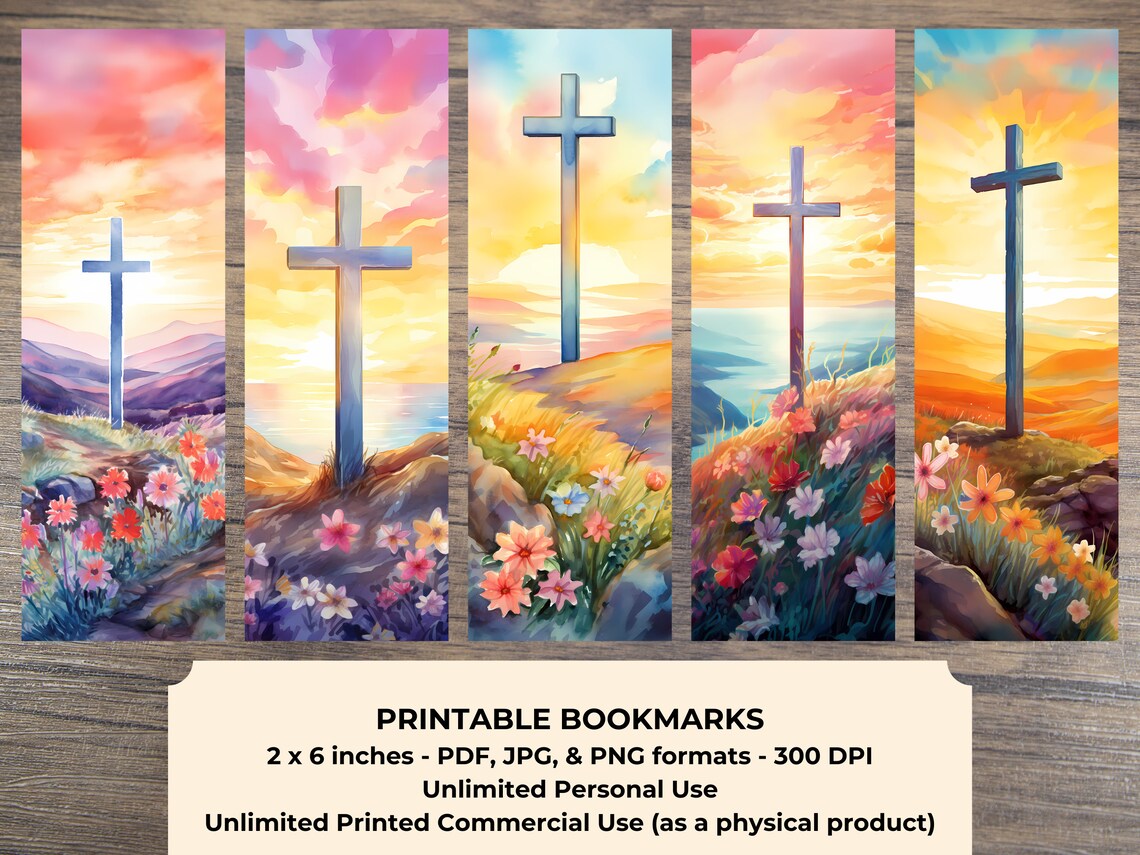 Ocean Sunset Cross PRINTABLE Bookmarks, Christian Easter Digital ...