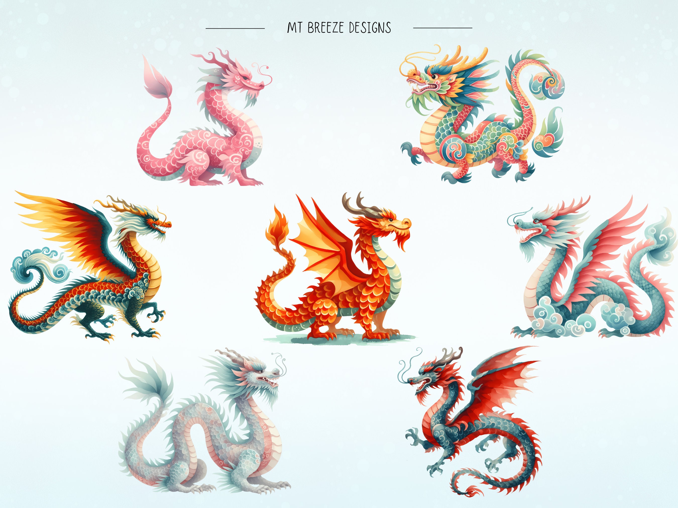 30 Year of the Dragon Clipart Set High Resolution Dragon Lunar New Year ...