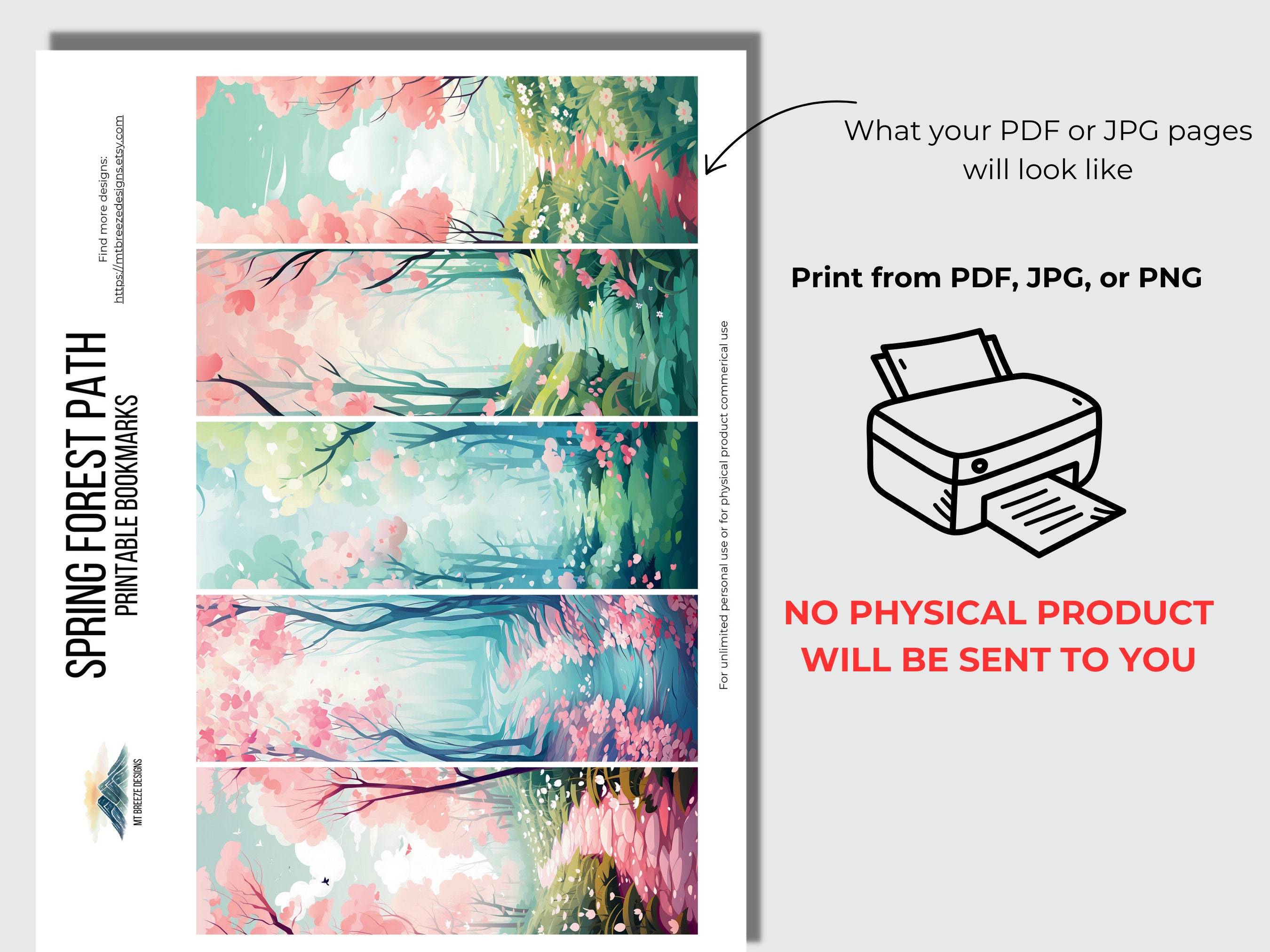 Spring Forest Path PRINTABLE Bookmarks, Spring Blossom Landscape ...