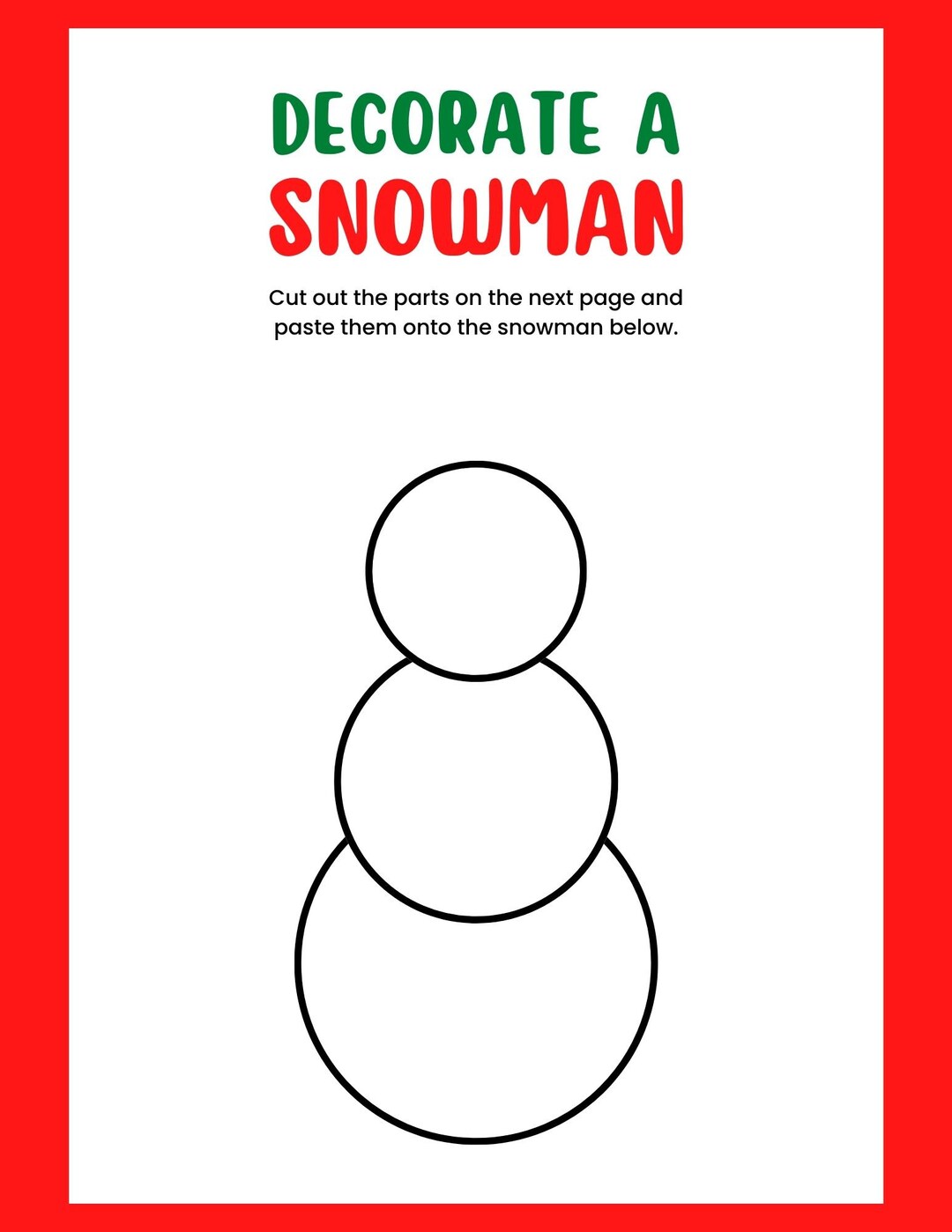 Build-a-snowman Activity Preschool Winter Activity for - Etsy