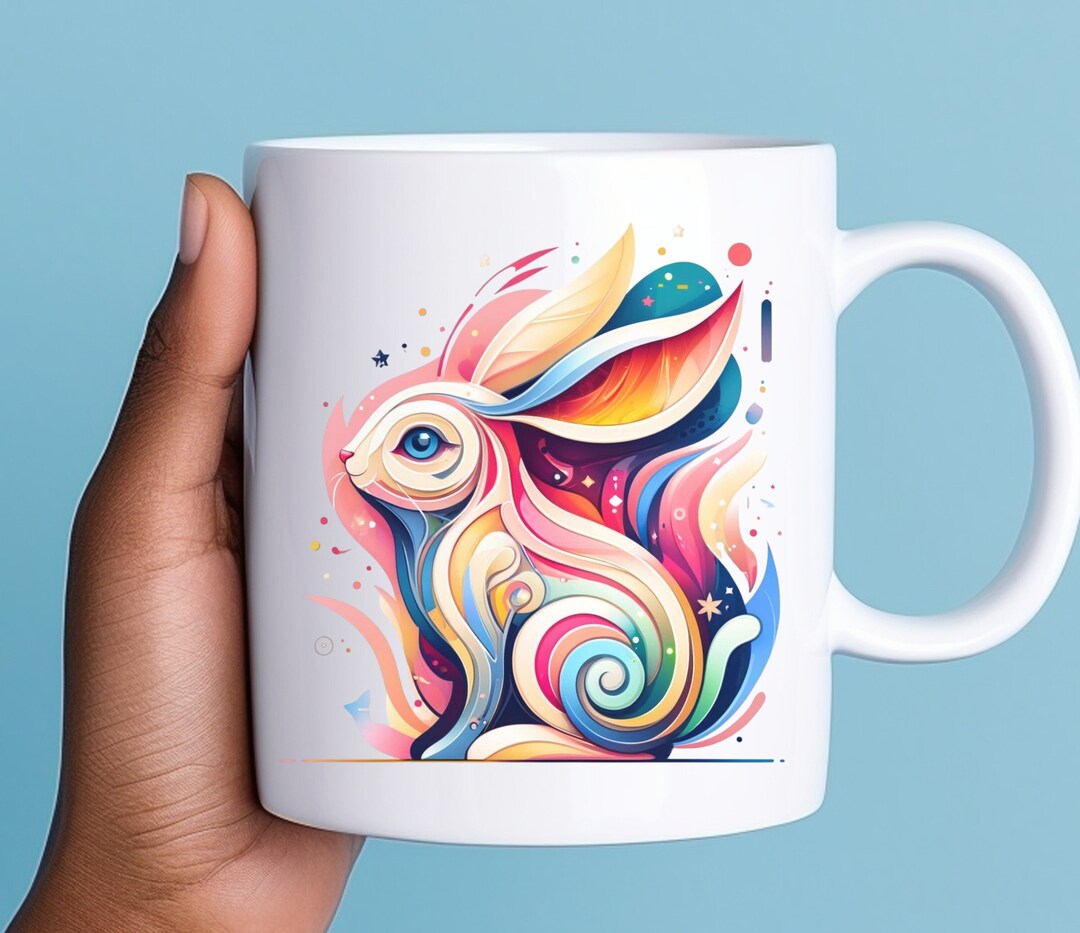 Artistic Whimsical Rabbit Coffee Mug, 2024 Trending Mug, Cute Bunny ...
