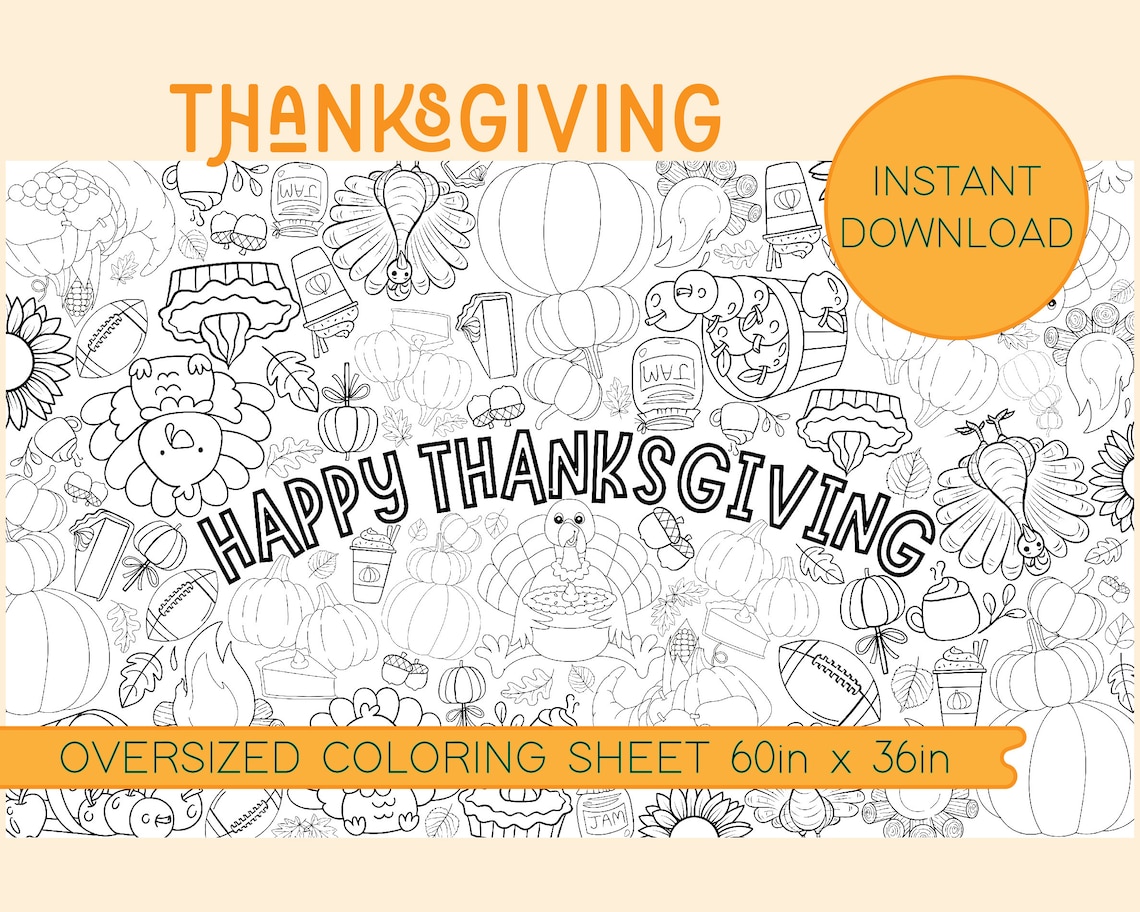 Giant Thanksgiving Coloring Sheet Coloring Table Cloth Fall/autumn ...
