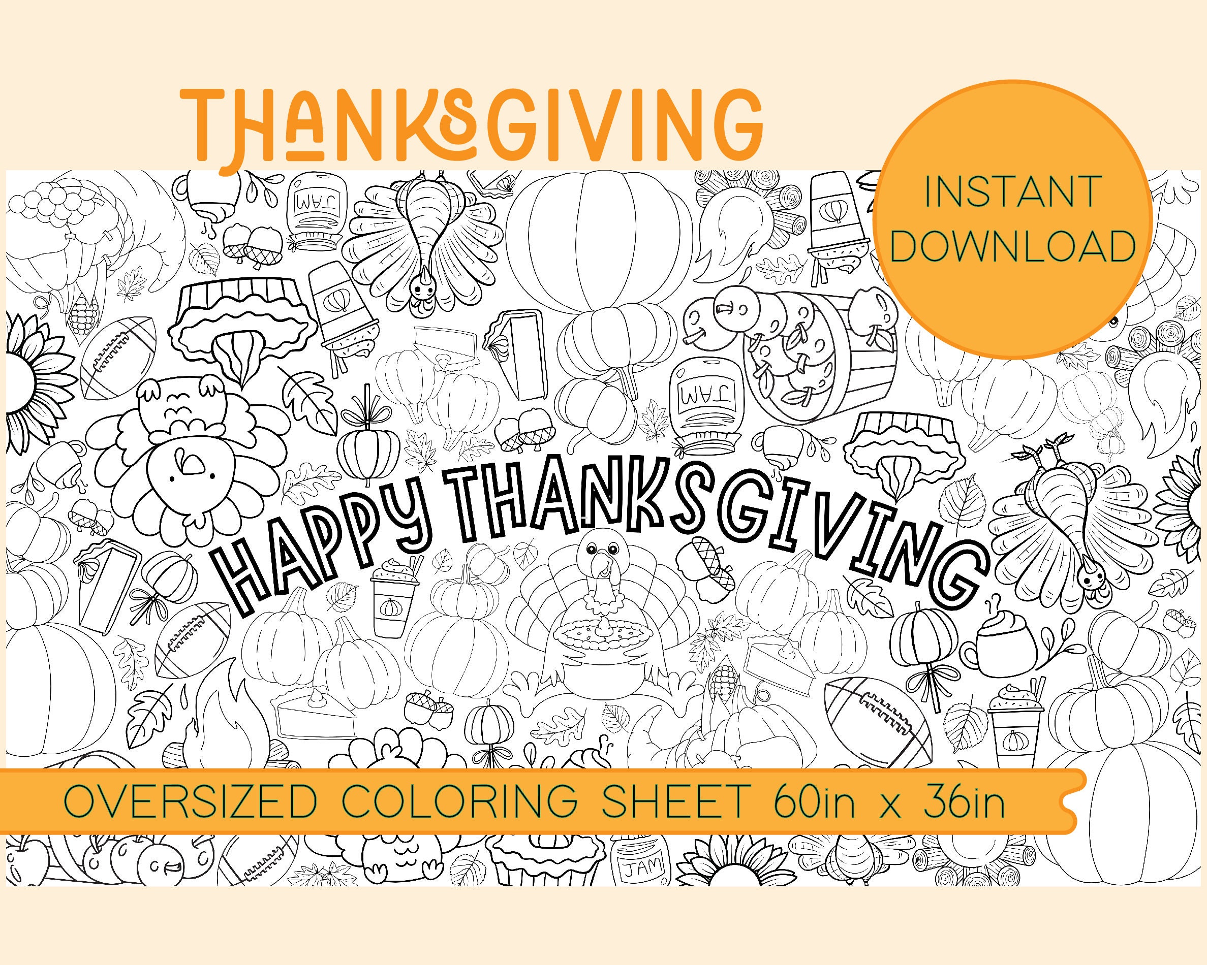 Giant Thanksgiving Coloring Sheet Coloring Table Cloth Fall/autumn ...
