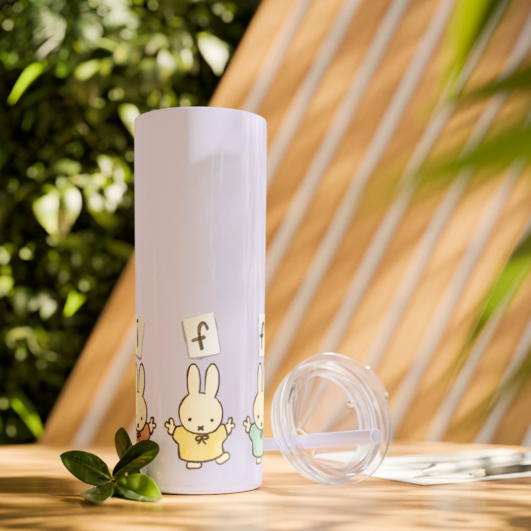 Miffy Inspired Skinny Tumbler With Straw | Cute Tumbler | Kawaii ...