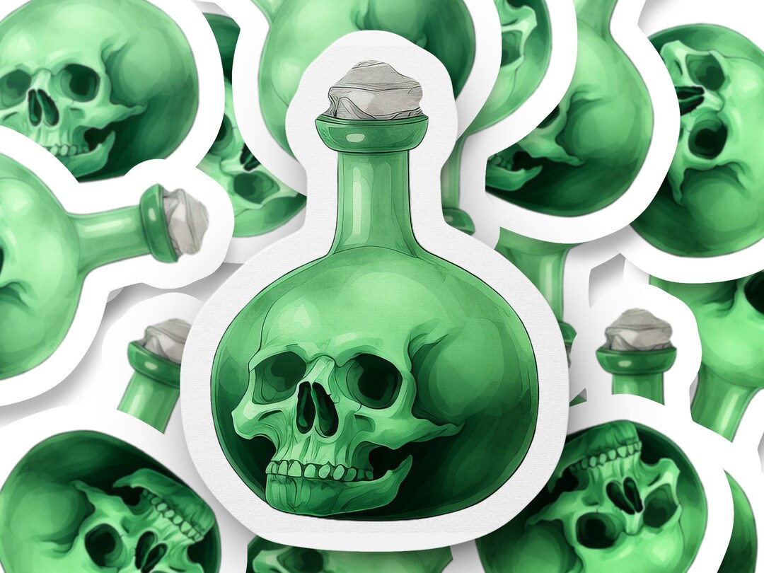 Unique Skull in Green Bottle Sticker, Goth Aesthetic Decal, Laptop ...