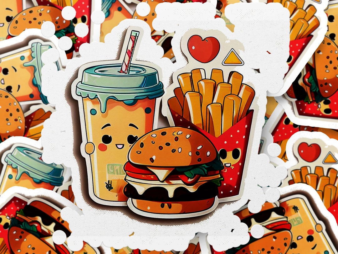 Cute Food Stickers Pack, Kawaii Burger Fries and Soda, Die Cut Vinyl ...