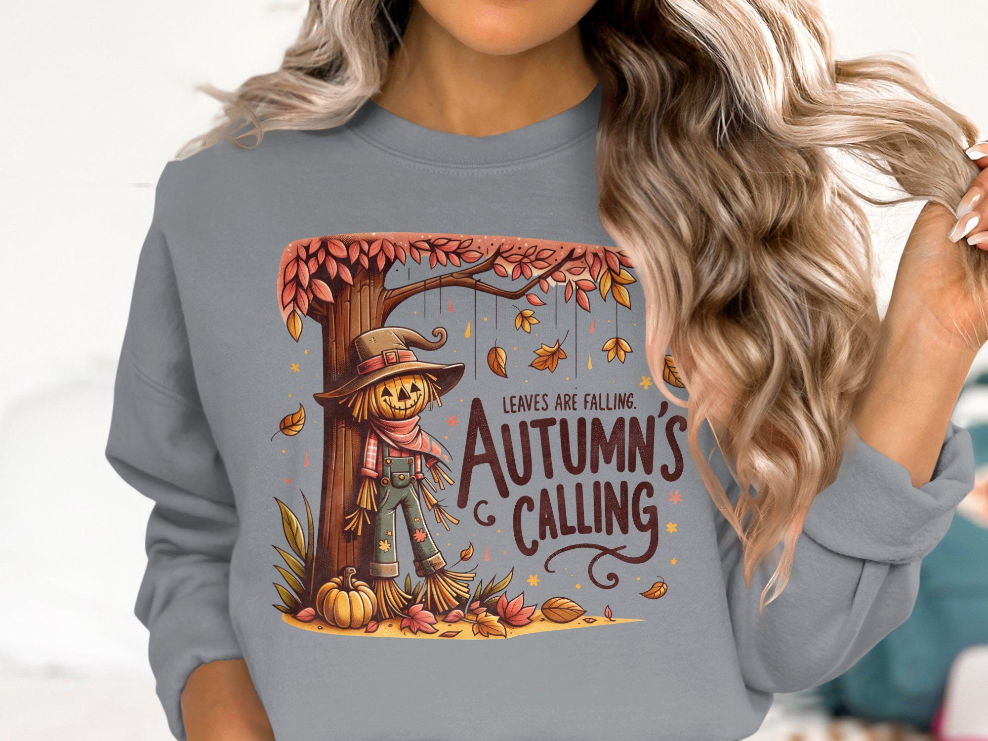 Autumns Calling Graphic T-shirt, Leaves Are Falling Scarecrow Shirt ...