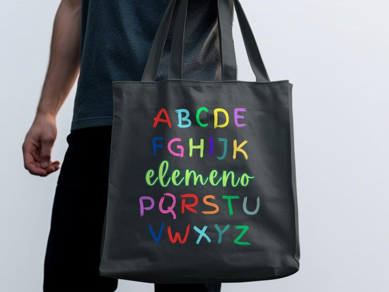 Alphabet Tote Bag, Colorful Letter Design Tote Bag, ABC Elemeno Design ...