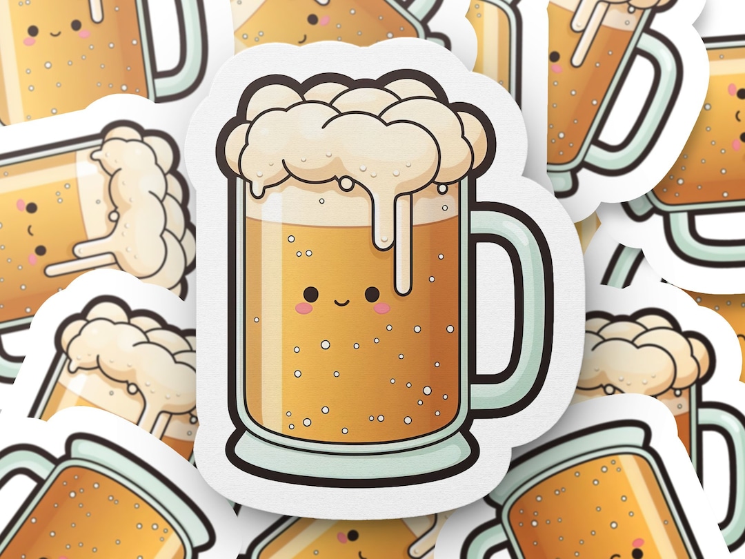 Cute Smiling Beer Mug Sticker, Die Cut Vinyl Decal, Waterproof and ...