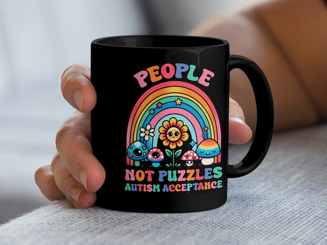 Autism Awareness Mug, People Not Puzzles, Colorful Rainbow Graphic ...