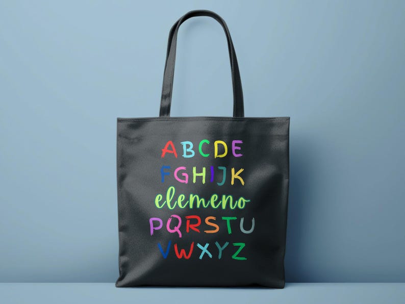 Alphabet Tote Bag, Colorful Letter Design Tote Bag, ABC Elemeno Design ...