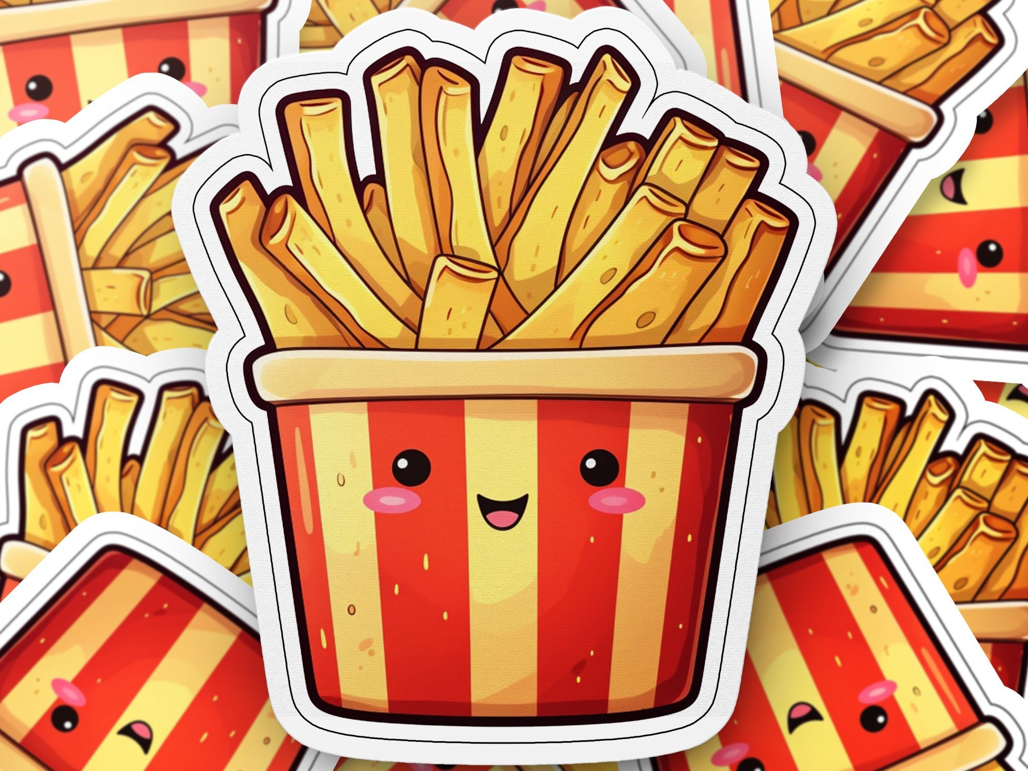 Cute Kawaii French Fries Sticker, Vinyl Decal for Laptop, Water Bottle ...