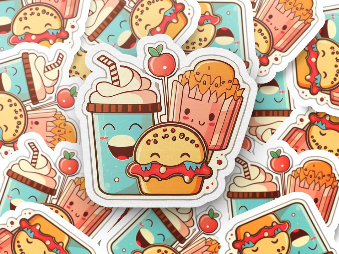 Cute Food Stickers, Kawaii Burger Fries Soda Combo, Die Cut Sticker ...