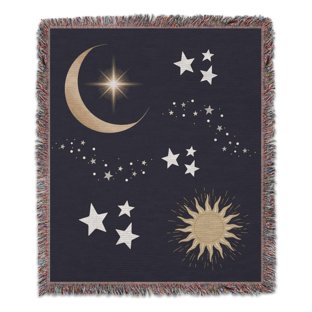 Custom Moon and Stars Blankets, Personalized Woven Blanket, Celestial ...