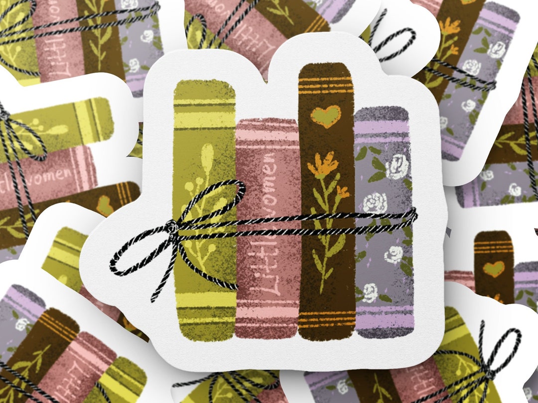 Vintage Book Stack Sticker, Decorative Literary Decal, Reading Lover ...