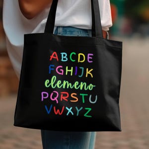 Alphabet Tote Bag, Colorful Letter Design Tote Bag, ABC Elemeno Design ...