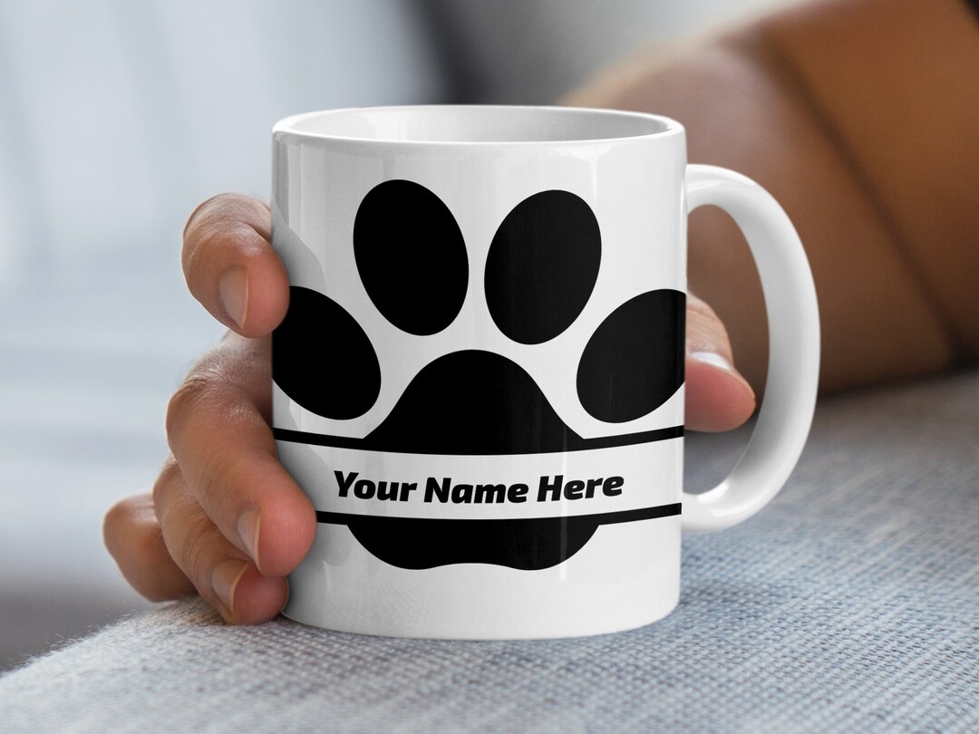 Personalized Paw Print Coffee Mug, Custom Name Dog Lover Mug, Pet Owner ...