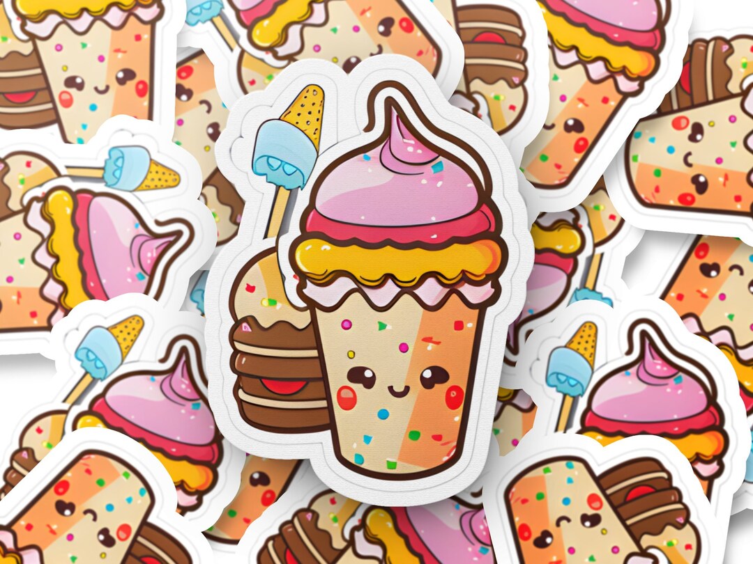 Cute Dessert Stickers, Ice Cream Cone and Cupcake, Colorful Sweet ...