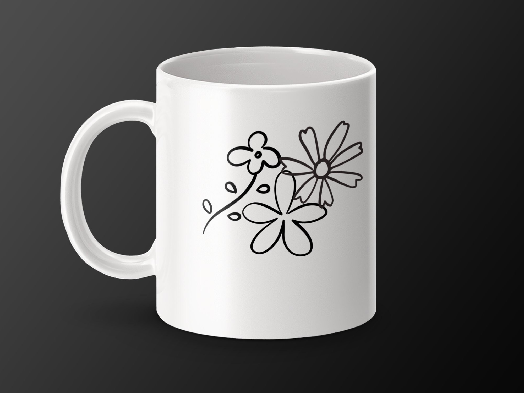 Floral Line Art Mug, Minimalist Flower Sketch Coffee Cup, Botanical ...
