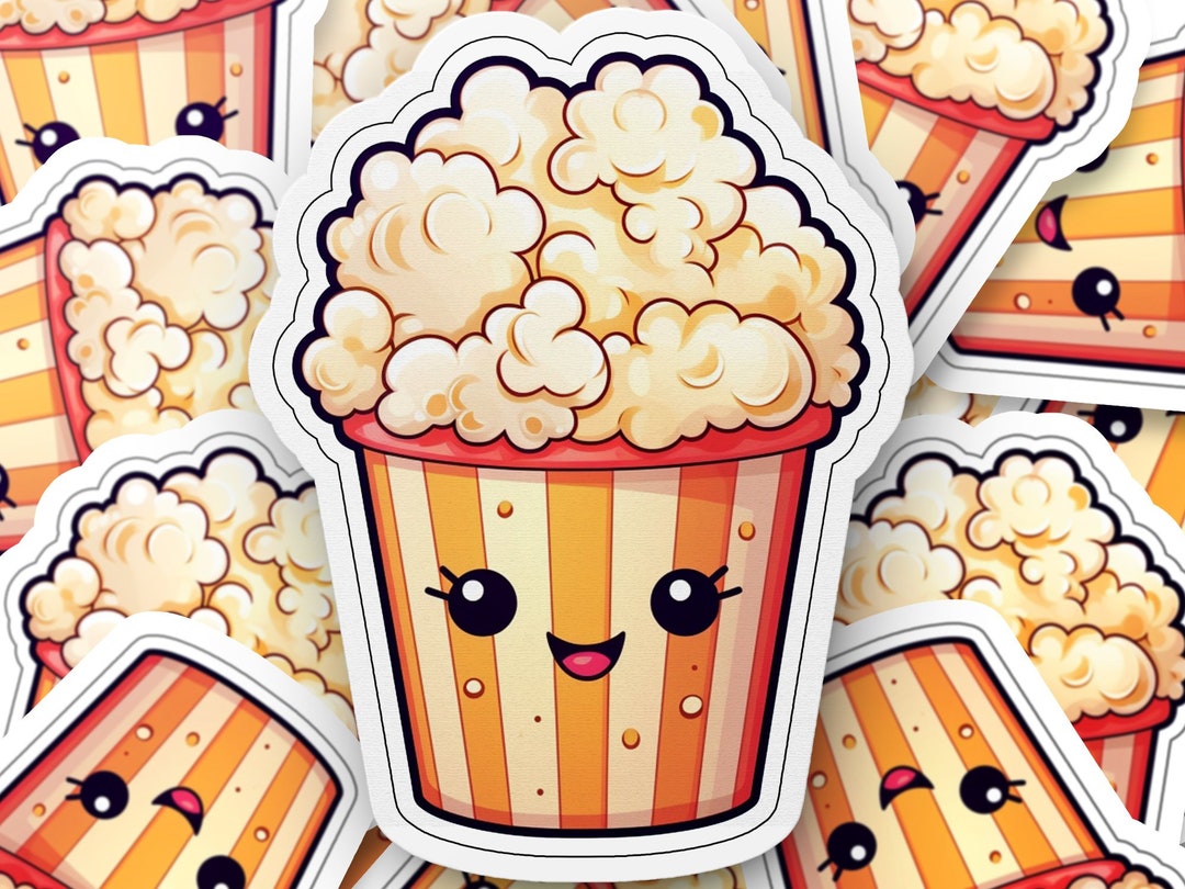 Cute Kawaii Popcorn Die Cut Sticker, Laptop Decal, Snack Lover, Planner ...