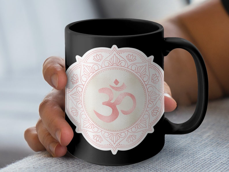 Spiritual Om Symbol Mug, Pink Mandala Yoga Coffee Cup, Meditation Zen ...