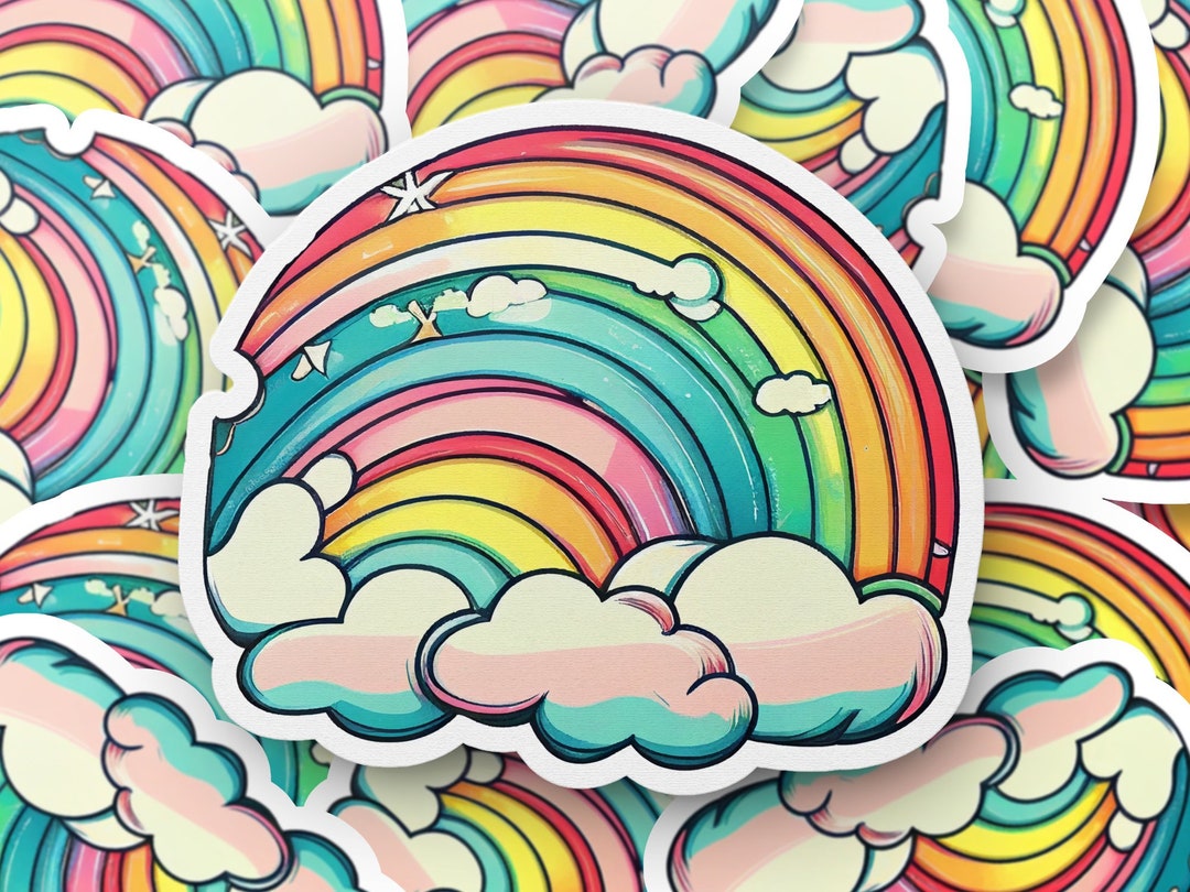Colorful Rainbow Sticker, Cute Clouds, Weather Decal, Laptop & Water ...