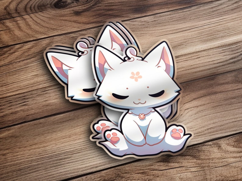 Cute Yoga Cat Sticker, Anime Kitten Vinyl Decal, Chibi Kitty Laptop ...