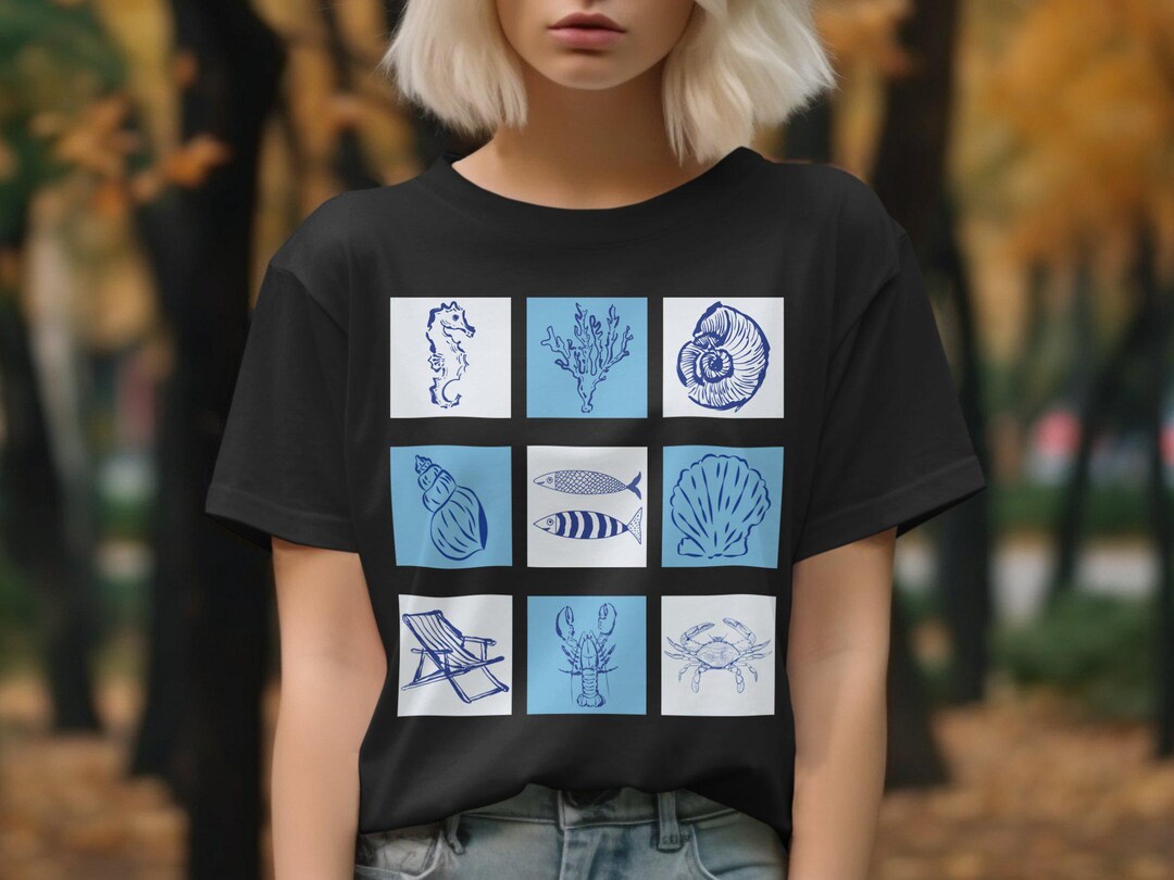 Sea Life T-shirt, Ocean Animal Print T-shirt, Marine Life Graphic Tee ...