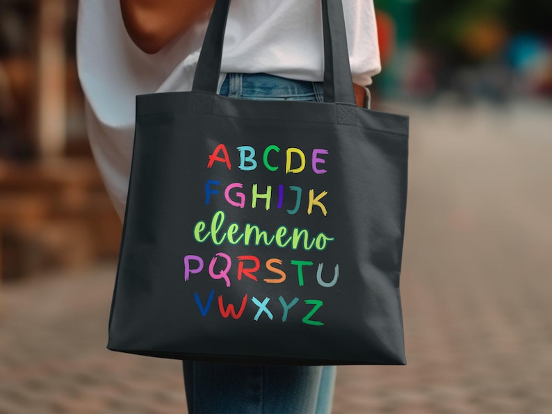 Alphabet Tote Bag, Colorful Letter Design Tote Bag, ABC Elemeno Design ...