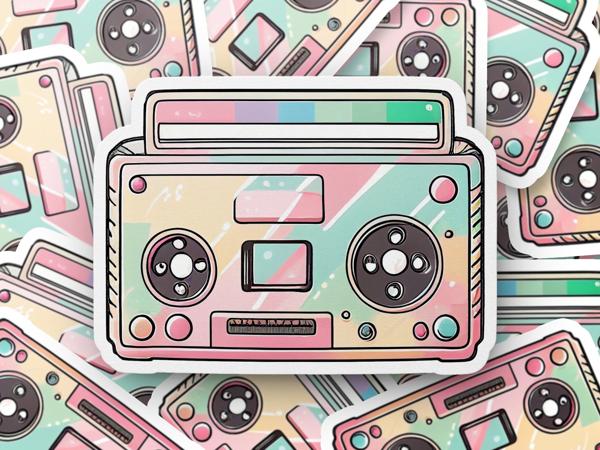Retro Cassette Player Sticker, Vintage Tape Deck Decal, 80s Music Lover ...