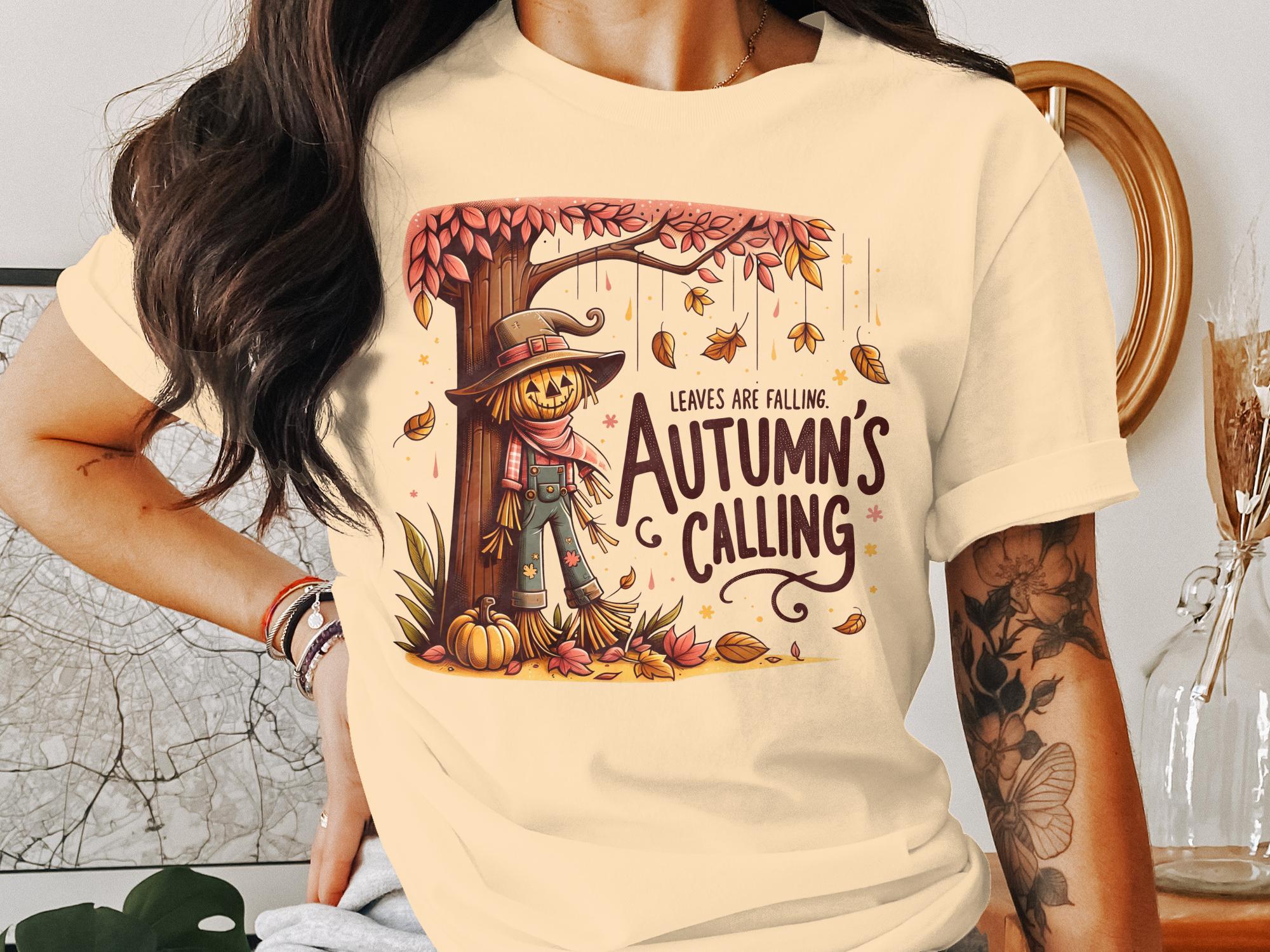 Autumns Calling Graphic T-shirt, Leaves Are Falling Scarecrow Shirt ...