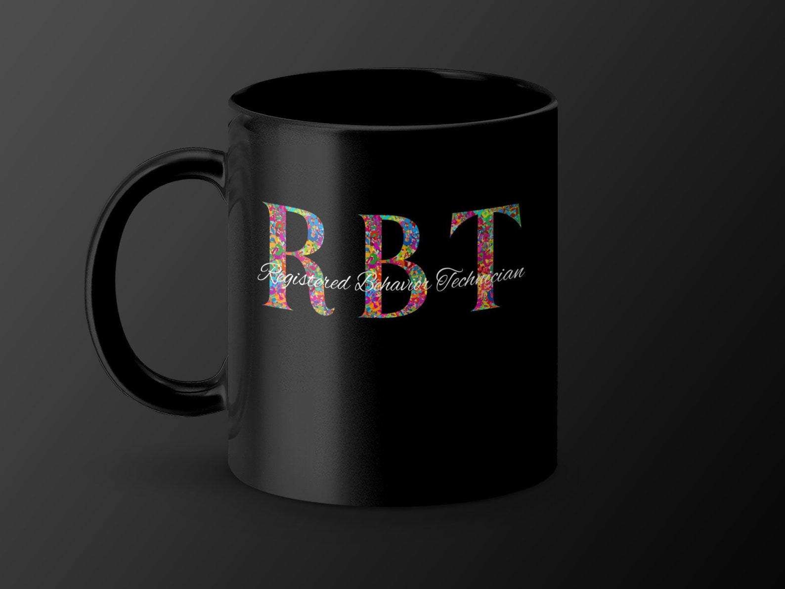 Colorful RBT Letters Mug, Artistic Rainbow Text Coffee Cup, Unique ...