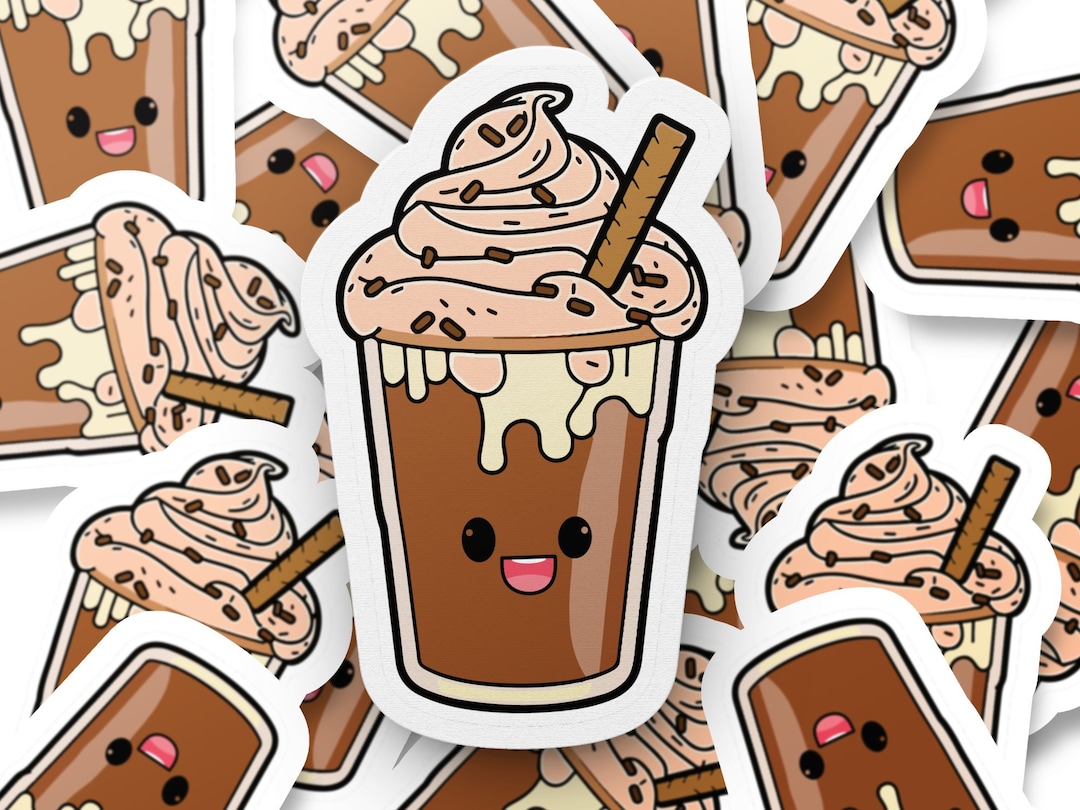 Cute Smiling Frappe Sticker, Coffee Lover Vinyl Decal, Kawaii Laptop ...