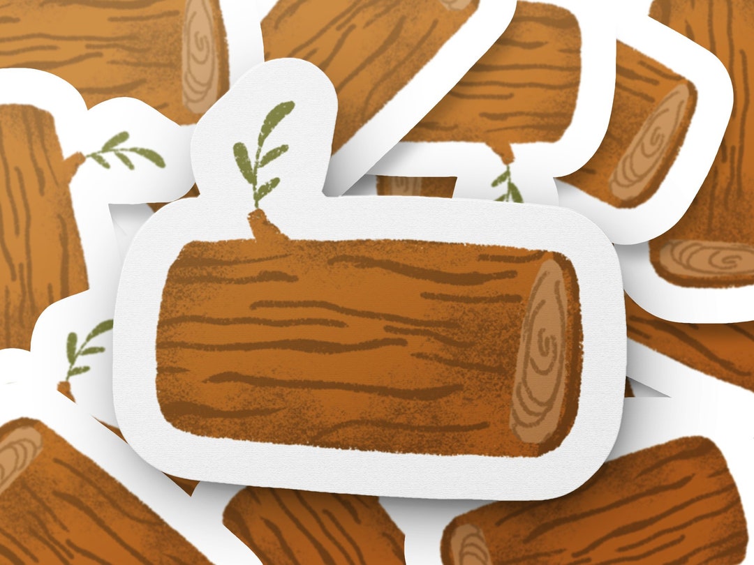 Log Sticker With Green Sprout, Nature-inspired Decal, Rustic Laptop ...