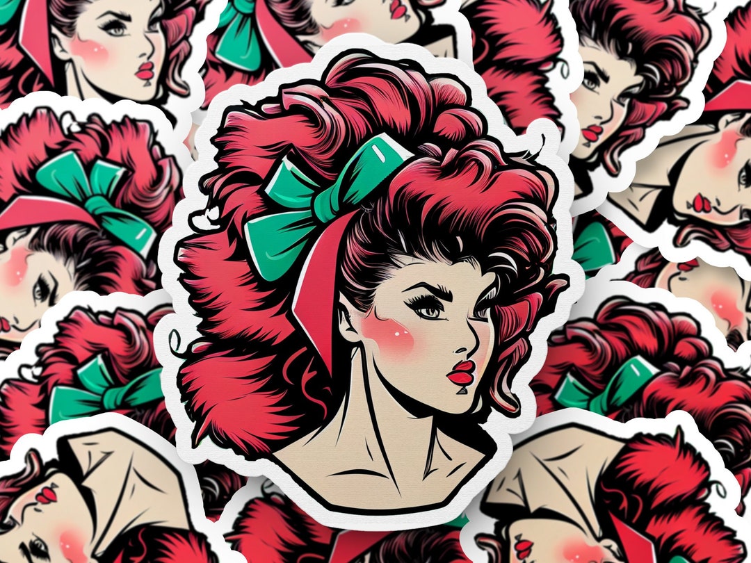 Retro Girl Sticker, Vintage Rockabilly Redhead Decal, Feminine Laptop ...