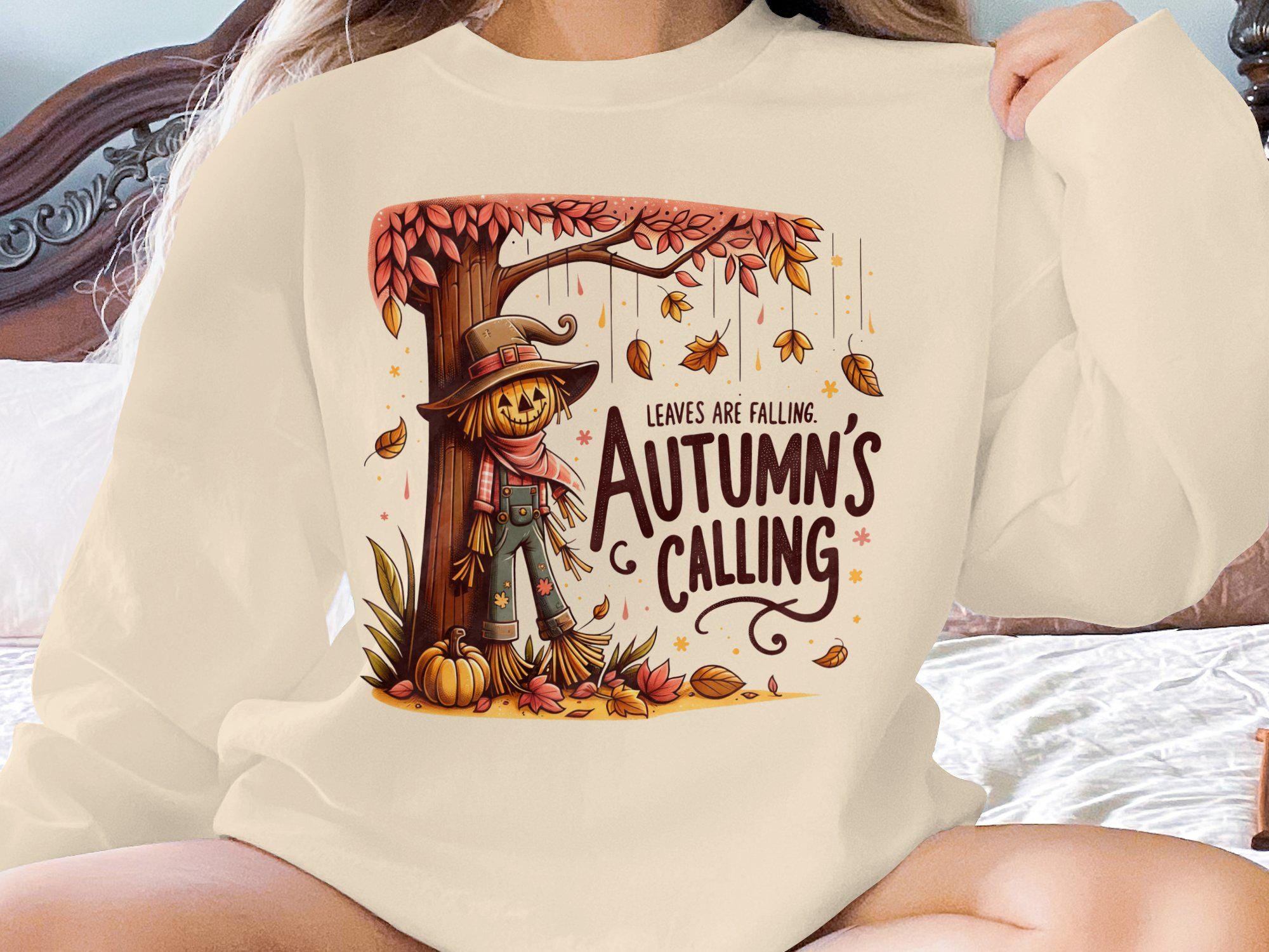 Autumns Calling Graphic T-shirt, Leaves Are Falling Scarecrow Shirt ...